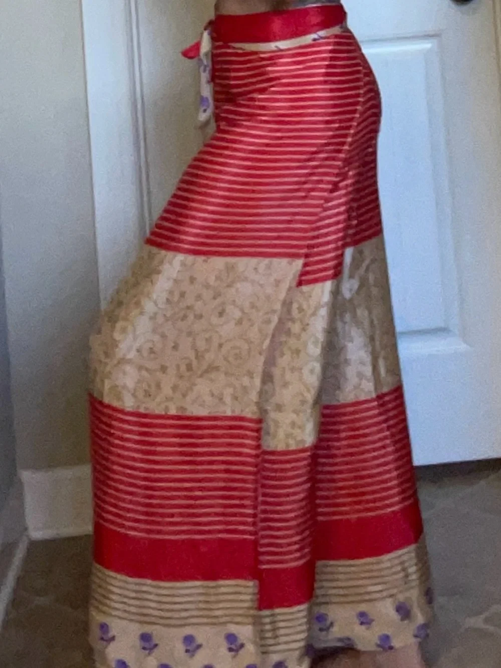 Pants & Jumpsuits | Red And Cream Wideleg Striped Wrap Silk Blend ...